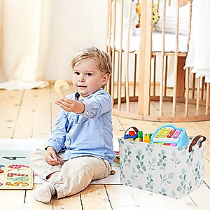HKEC Rectangle Storage Basket with Handles, Collapsible Storage Box Cute Canvas Organizer Bin for Pet/Kids Toys, Books/Playroom Organization/Toy Bin/Closet/Shelf Baskets/Baby Hamper