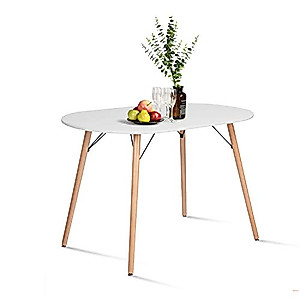 CozyCasa 7.2 inch Farmhouse Dining Table Mid-Century Kitchen Table with Wood Leg Oval Top for Home Office Patio White(Only Table not Include Chairs)-2pack
