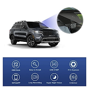 FITCAMX 2160P WiFi Connect Control by APP LHD Dash Cam Black Box Video Recorder Car DVR Camera Compatible with Kia Sorento 2021 2022 2023 (Color : Black, Size : 4K Front Cam 64GB)