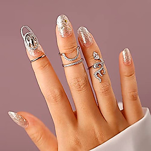 Rumtock Statement Fingernail Ring Punk Finger Tip Manicure 18K Plated Silver Kunckle Ring for Women Girls