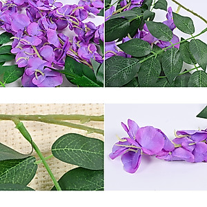 LESHABAYER Artificial Wisteria Garland, Hanging Silk Flower Vines Fake Wisteria String for Wedding Birthday Party Garden Outdoor Decoration (2pc Purple)