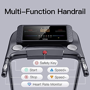 UMAY Fitness Home Folding Incline Treadmill with Pulse Sensors, 3.0 HP Quiet Brushless, 300 lbs Capacity (Black or Gray) (Black)