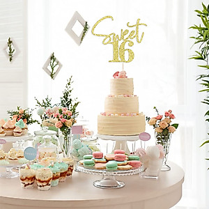 Bejotaa Gold Sweet 16 Cake Topper - 1 Premium Glitter Birthday Cake Topper
