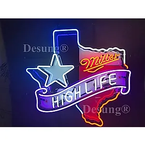 Desung 24"x20" Texas Millers High Life Neon Sign Light HD Vivid Printing Tech Handmade Man Cave Beer Bar Pub Lamp VD02