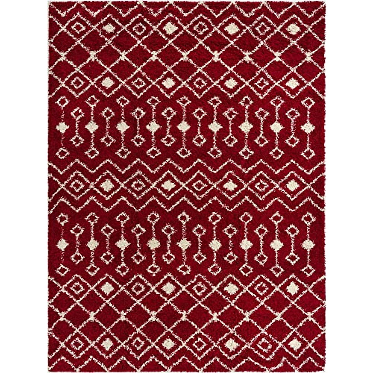 Unique Loom Moroccan Trellis Shag Collection Area Rug - Meknes (10' 8" x 14' Rectangle, Burgundy Red/Ivory)