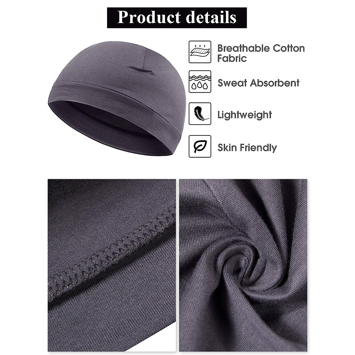 4 Pieces Men Skull Caps Soft Cotton Beanie Hats Stretchy Helmet Liner Multifunctional Headwear for Men Women (Black, Gray, Army Green, Navy Blue,Solid Style)