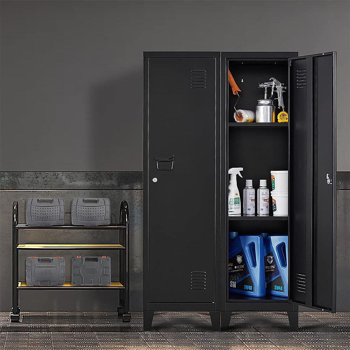 iCHENGGD Metal Cabinet, 54" H Home Office Storage Lockers, Vertical Steel Storage Cabinet with Locking Door and 2 Adjustable Shelves, Small Metal Locker Cabinets (Black)