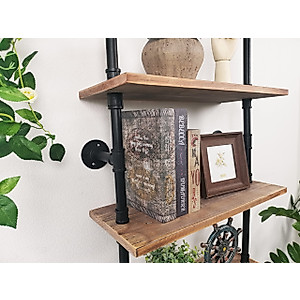 Anynice Industrial Ladder Pipe Shelves, Wall Mounted Rustic Bookshelf, Retro Metal Wood Bookcases (Weathered Brown, 6 Tier - 10" D x 24" W x 82.5" H)