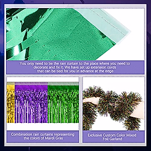 4 Pcs Mardi Gras Parade Car Decoration 6.56 ft Foil Fringe Garland 9.84 ft Gold Purple Green Metallic Tinsel Streamers Banner Wall Hanging Fringe Curtain Backdrop Banner for Mardi Gras Party Supplies