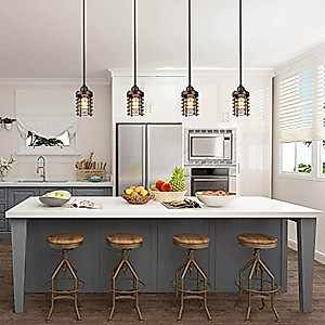 LNC Rustic Pendant Lighting for Kitchen Island, Retro Vintage Pendant Light Fixture with Metal Cage Shade, Mini Hanging Pendant Lights Adjustable for Kitchen Sink, Dining Room, Bedroom, Foyer, 3.9”D