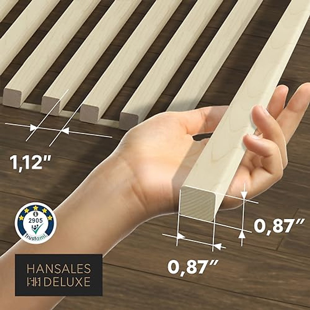 Hansales Bed Slats Twin Size Deluxe - Wooden Bunkie Board 40″ - Heavy Duty Wood Slats from Natural Solid Birch Hardwood FSC® - Made in Europe - 37 pcs - Withstands up to 770 lbs