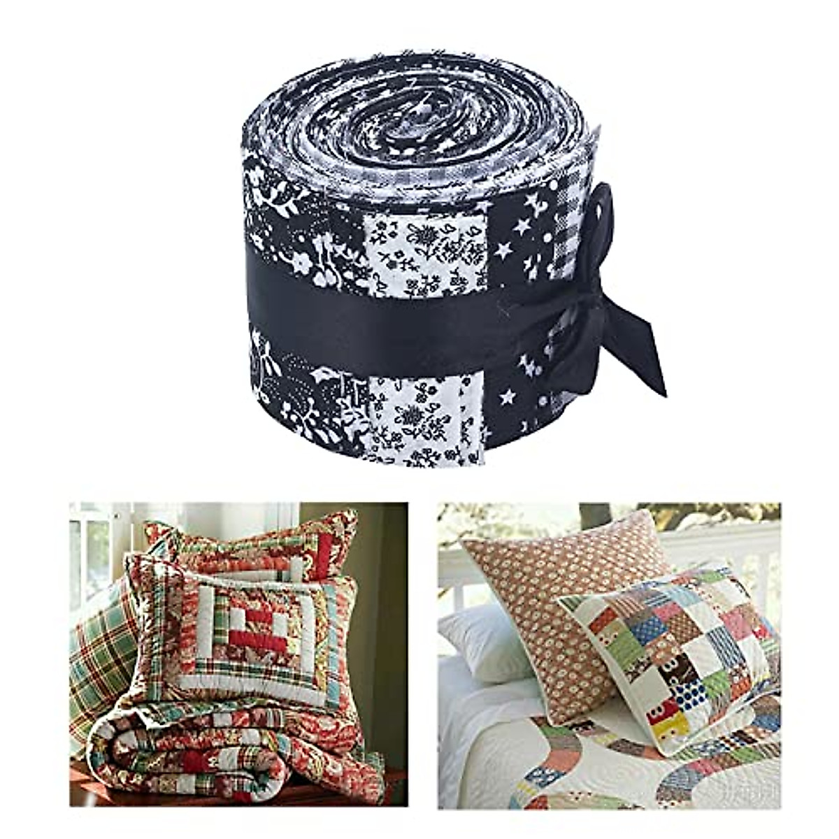 Newmind 20Pack 2.4 inch Jelly Roll Floral Quilt Strips Patchwork Sewing Supplies for DIY Clothes - Black