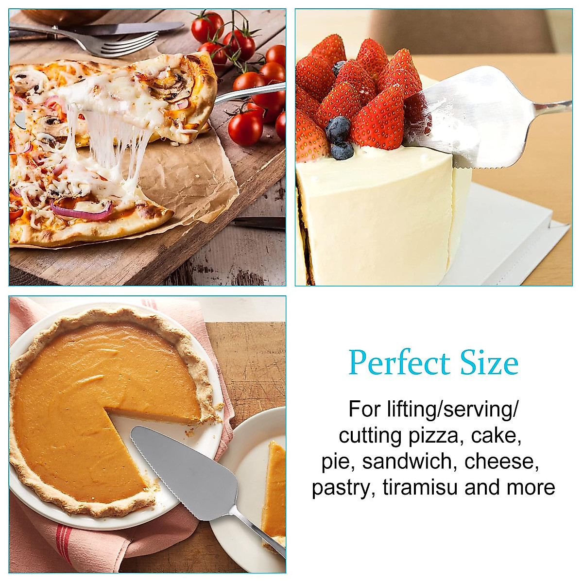 RETON 5 Pcs Pie Server Set, Stainless Steel Cake Cutter Pizza Spatula Server, Triangular Spade Pie Cutter Serving Utensils for Cutting Pizza, Cake, Pie, Dessert (8.9 Inch, Serrated Edge)