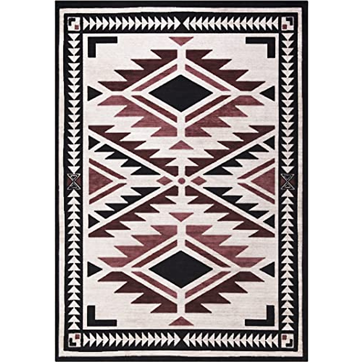 Abani Rectangular Area Rugs - 8' x 10' Beige Red Southwestern Style, Machine Washable, Stain Resistant and Non-Shedding Polypropylene Large Rugs