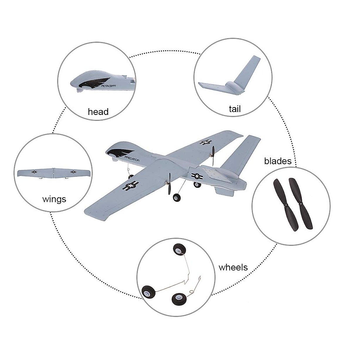GoolRC Z51 Predator RC Plane, 2.4Ghz 2 Channels Remote Control Airplane with 3-Axis Gyro, Foam Hand Throwing RC Aircraft Glider with 660mm Wingspan, DIY Kit Toys for Kids Beginners