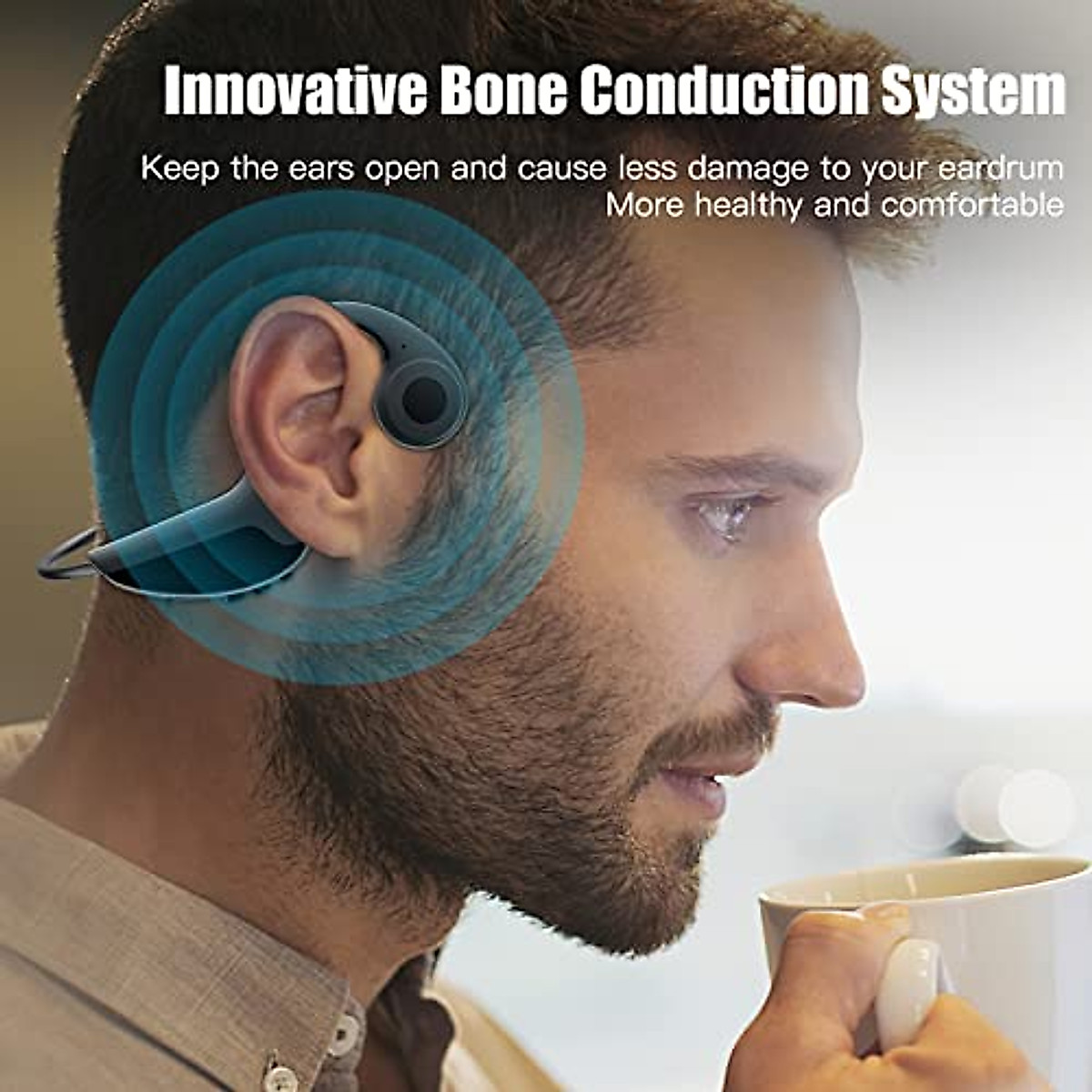 Bone Conduction Headphones - Bluetooth Open Ear Sport Headphones with Mic - Sweat Resistant Wireless Headphones for Running Workout - Bone Induction Bluetooth Headset Earphones up to 8h Playtime