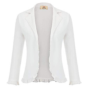 Womens Casual Work Blazer Open Front Cardigan Jacket Business Suit White M