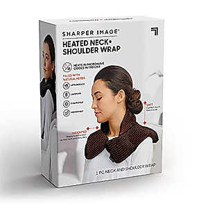 SHARPER IMAGE Warm & Cooling Herbal Aromatherapy Neck & Shoulder Plush Wrap Pad for Soothing Muscle Pain and Tension Relief Therapy, 100% Natural Lavender & Herb Spa Blend, Holiday Gift