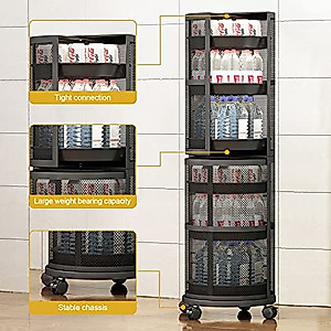 STYLIFING Rotating Rolling Storage Cart 6 Tier 360° Rotation Organizer Cart for Fruits Vegetables Snacks with Wheels & Foot Pads, Round Standing Shelf for Kitchen Living Room Bathroom Bedroom Office