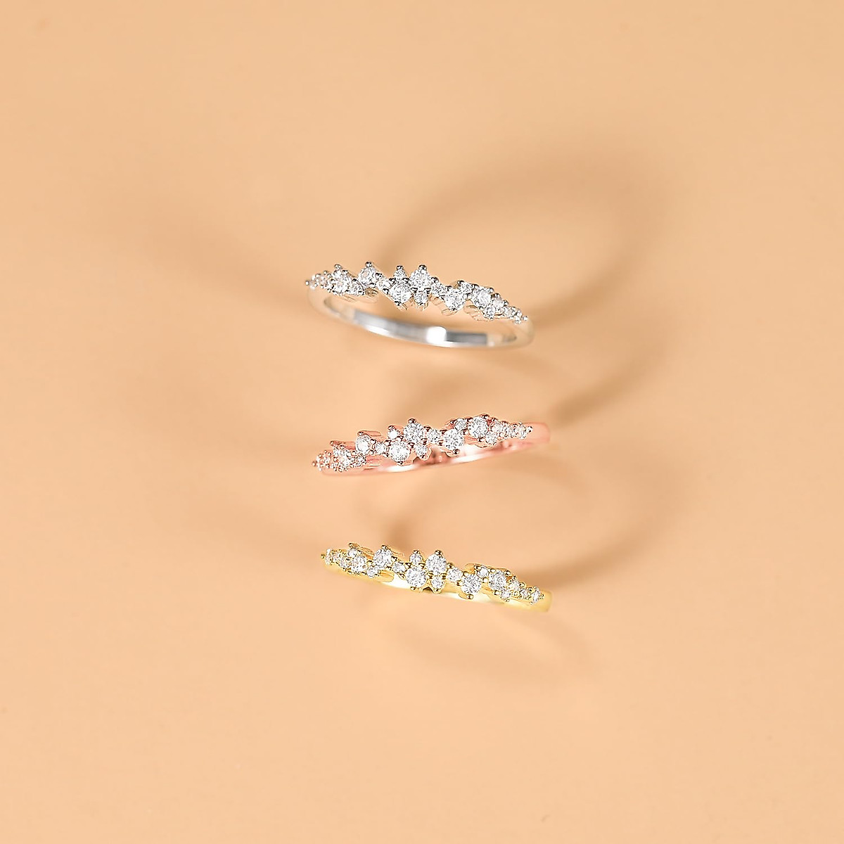 Mameloly Wedding Bands for Women Rose Gold Dainty Stackable CZ Cubic Zirconia Engagement Rings for Her Size 7