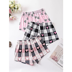 Verdusa Girl's Plaid Print Elastic Waist Casual Shorts Plaid Heart Multi 150