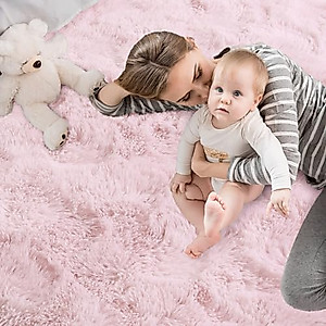 Unirea Soft Shag Area Rug for Bedroom Living Room, 4x6 Pink Fluffy Rugs Plush Carpet, Thick Long Fur Fuzzy Rug for Indoor Kids Nursery Girls Room Classroom Home Decor Floor Aesthetic