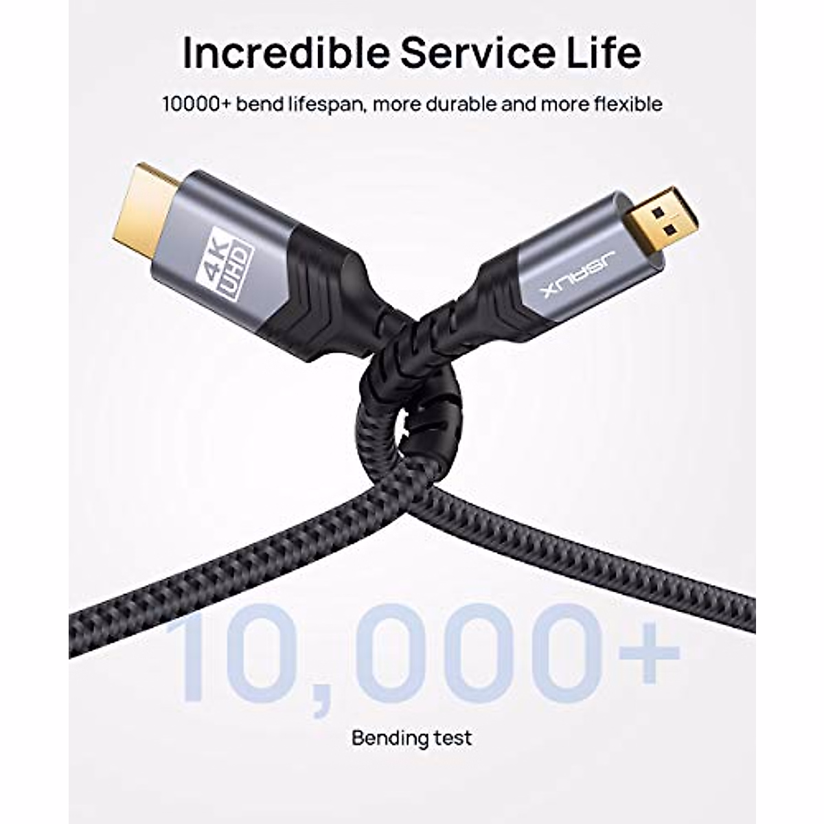 JSAUX 4K Micro HDMI to HDMI Cable 6.6 FT, Micro HDMI to Standard HDMI Cord Braided Support 4k 60Hz HDR 3D ARC 18Gbps Compatible with Sony A6000 A6300 Camera, Lenovo Yoga and More (Grey)