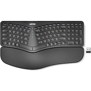 Arteck Split Ergonomic Keyboard with Cushioned Wrist and Palm Rest, 2.4G USB Wireless Comfortable Natural Ergonomic Split Keyboard, for Windows Computer Desktop Laptop