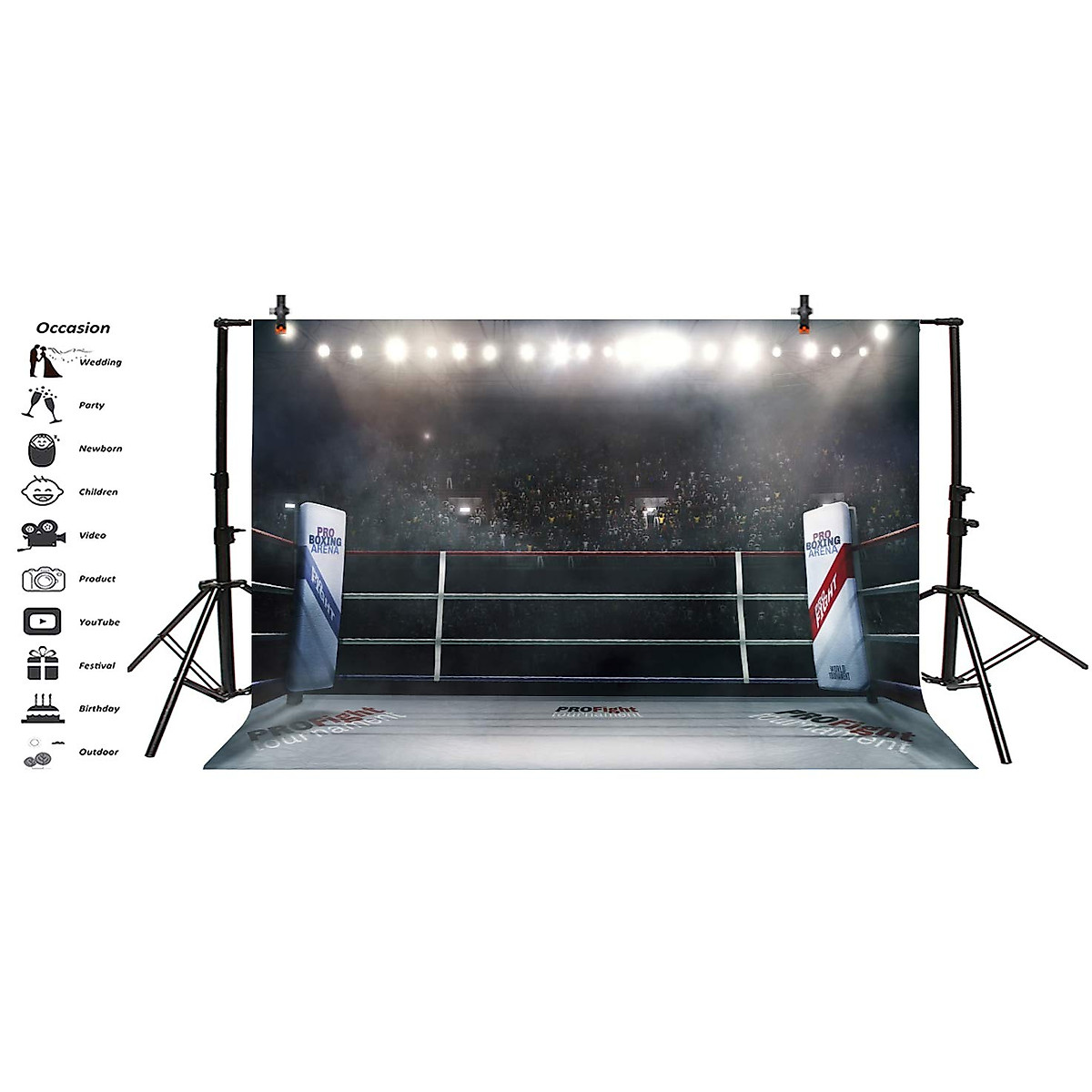 LFEEY 10x7ft Boxing Ring Backdrops for Photography Stadium Cheer Audience Boxing Theme Party Decorations Party Supplies Men Boy Birthday Background Sportsman Backdrop Photoshoot Studio Props