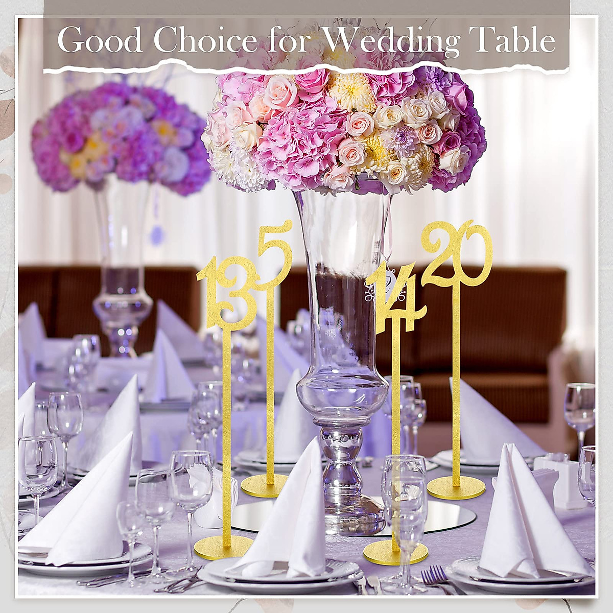 20 Pcs Table Numbers Wedding Table Numbers Wood Table Numbers for Wedding Reception Stands Seat Numbers with Holder Base Table Numbers for Wedding Party Event Catering, 1-20 (Gold)
