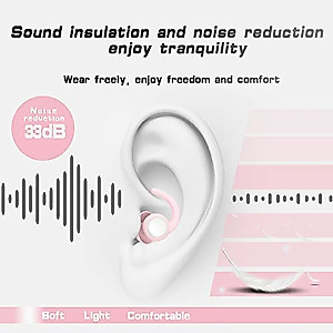 Noise Cancelling Earplugs for Sleep, Reusable Ear Plugs for Sleeping Snoring, Concerts, Swimming, Ear Plugs for Noise Reduction, Silicone Earplugs Sound Blocking Sleeping (Pink)
