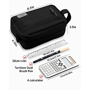 Sooez Big Capacity Pencil Pen Case, [Material Upgraded] Canvas Pencil Pouch Large Pencil Bag Organizer, Separate Compartments Easy Grip Handle, Aesthetic Supply for School Teens Adults, Black