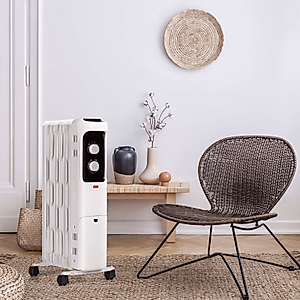 GOFLAME 1500W Oil Filled Radiator Heater, Electric Space Heater with 3 Heating Modes, Adjustable Thermostat, Tip-Over & Overheat Protection, Powerful Oil Heater for Home and Office, White