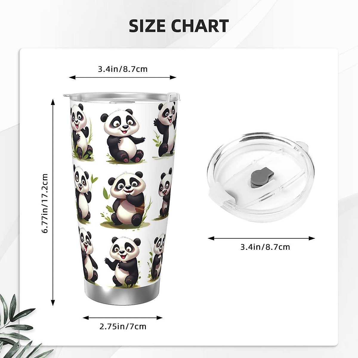 Panda Tumbler - with Lid 20 oz Stainless Steel Vacuum Cup for Coffee, Water, and Travel - Leakproof for Home, Office, and School