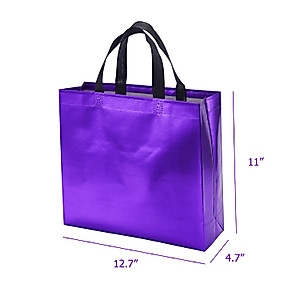 Volanic 12.7" X 11" X 4.7" Non-woven Reusable Purple Gift Bags With Glossy Finish Birthday Bag Favor Bags Goodie bags for Wedding Party - 12 Gift Bags Set