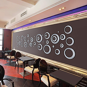 72 Pieces Removable Round Circle Wall Sticker Decal Silver Acrylic Mirror Setting Adhesive Circlle Mirror Stickers for Home Living Room Bedroom Bathroom Office Decor, 5-13.5 cm