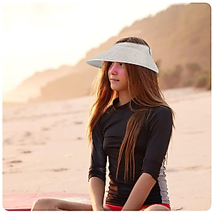 Andiker Women Roll Up Sun Visors Hat, Fordable Wide Brim Ponytail Beach Hat with A Storage Bag, Adjustable Straw Hat with Bow for Summer (Navy)