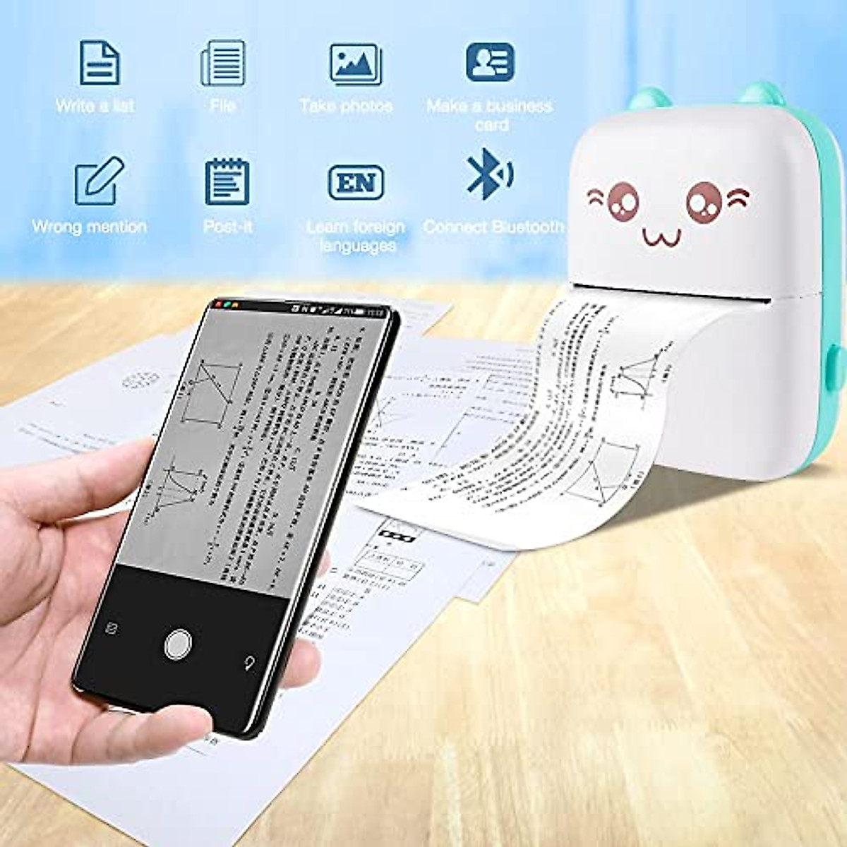 SEDSEY Pocket Mini Printer, Bluetooth 4.0 Wireless Mini Thermal Printer Photo Printer Label Memo Receipt Notes Paper Portable BT Inkless Printing Smart Thermal Printer for Study Home Office