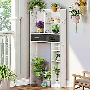 YITAHOME Over The Toilet Cabinet for Bathroom Storage, Above Toilet Storage with Drawers, Side Shelf, Tissue Reel, Over The Toilet Shelves Space Saver Cabinet for Bathroom Laundry Room, White