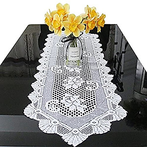 Hananona 2 Pcs Lace Table Runner, 45" x 13" White Cotton Table Dressers for Dining Coffee Tea End Tables, Table Doilies Cover for Home Decor (Style A)