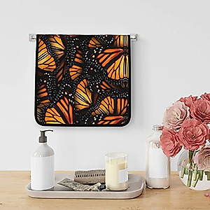 TUBIAZICOL Orange Monarch Butterflies Hand Towels Soft Face Towel Microfiber Coral Velvet Highly Absorbent Towel Washcloths for Bath Kitchen Bathroom Sports Yoga Travel 16"X28"