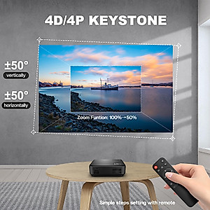 Tkisko Projector with Wifi and Bluetooth, 700 ANSI Full HD 1080P Projector 4K Supported, Portable Outdoor Movie Projector, 4D/4P Keystone & 50%-100% Zoom, Smart Projector for Phone/PC/TV Stick