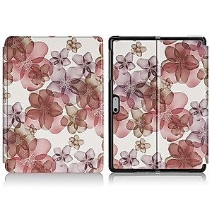 Gylint Case for Surface Go 4 2023 /Go 3 2021 /Go 2 2020 /Surface Go 2018, Slim Fit Leather Smart Case Cover with Pencel Holder for Microsoft Surface Go Flower