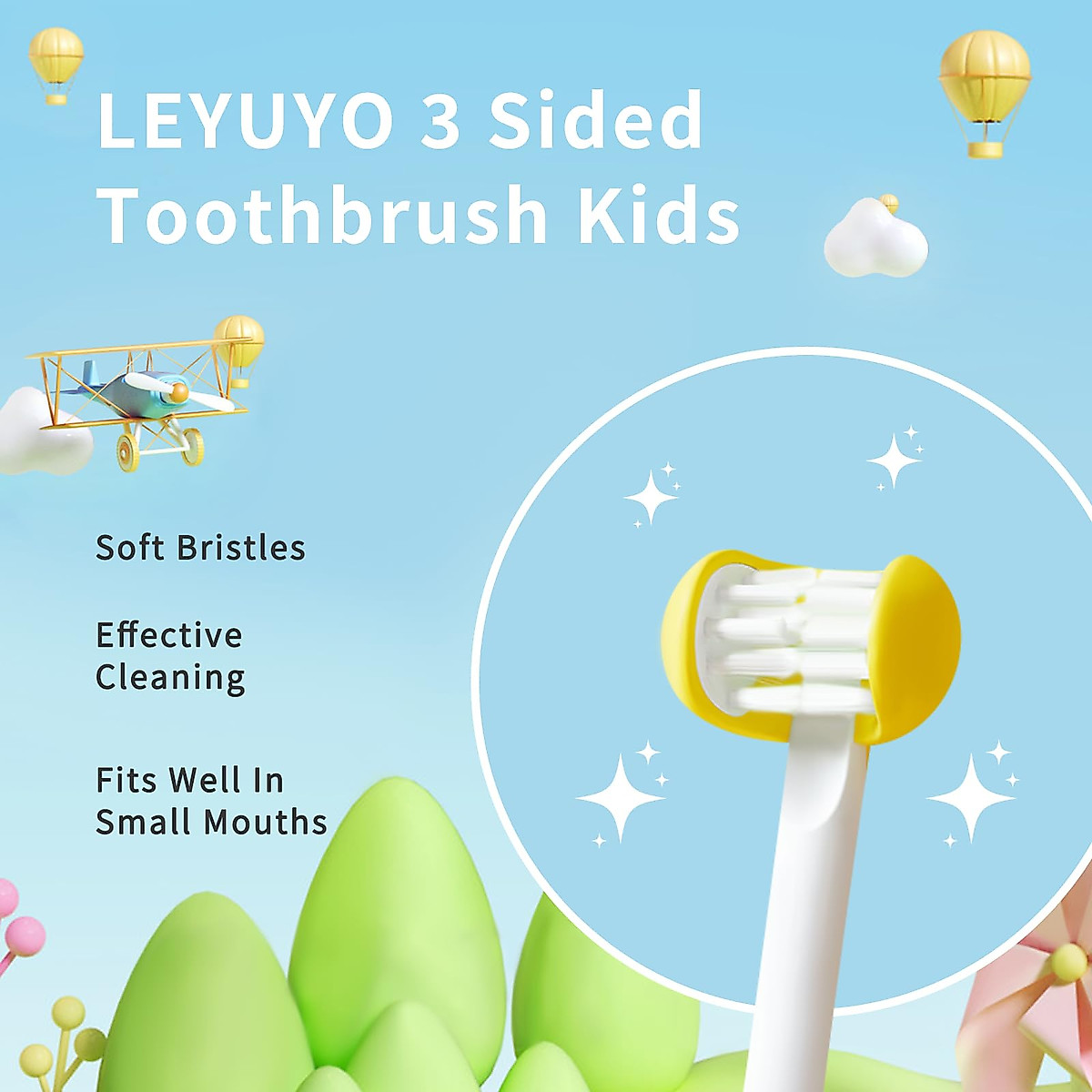 LEYUYO 3 Sided Toothbrush Kids, Soft Bristles Toddler Toothbrush, Autism Toothbrush, 360° Oral Teeth Cleaning, Ages 2+