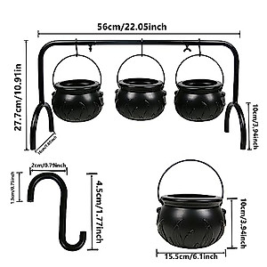 Darnassus Halloween Cauldron On Rack,Set Of 3 Witches Cauldron Serving Bowls Halloween Candy Bowl,Plastic Black Cauldron Halloween Decor Halloween Party Decoration