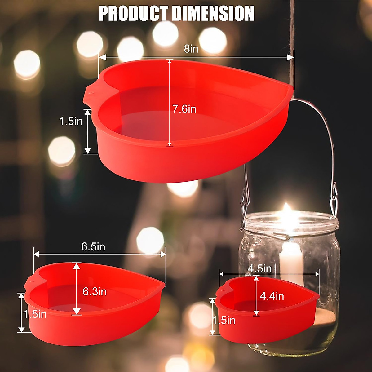 3 Pcs Cake Silicone Molds,Heart Shape Silicone Mold for Baking Homemade Dining,Reusable Silicone Fondant Mold Rainbow Mousse Cake Molds Cake Pan Air fryer Silicone Liners（8 In&6In&4In）