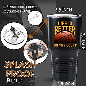 Basketball Gifts, Basketball Gifts for Coach, Basketball Lovers, Dad, Son, Man, NBA Teammates on Birthday - Life Is Better On The Court - Onebottl Stainless Steel Tumbler 30Oz - Black