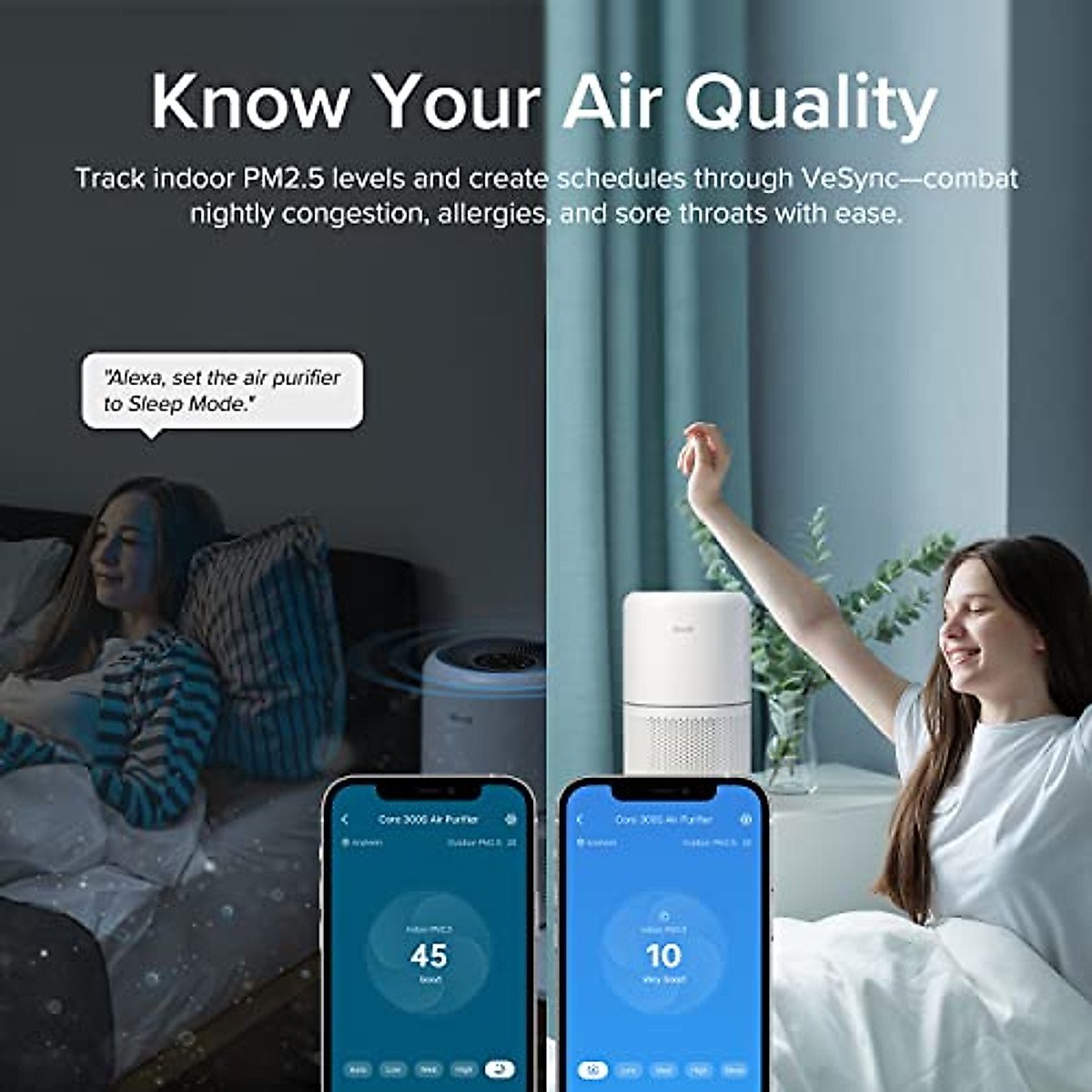 LEVOIT Air Purifiers for Home Large Room, Covers up to 1588 Sq. Ft & Air Purifiers for Home Bedroom H13 True HEPA Filter, White Noise, Smart WiFi, Auto Mode, 300S