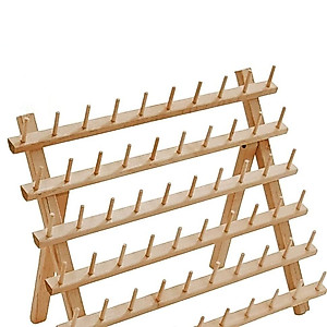 ThreadNanny 60 Spools Thread Rack - Premium Birchwood Thread Storage Organizer Stand for Sewing Embroidery Spools and Mini Cones - Thread Holders for Spools of Thread with Wall Mount Hanging Hooks