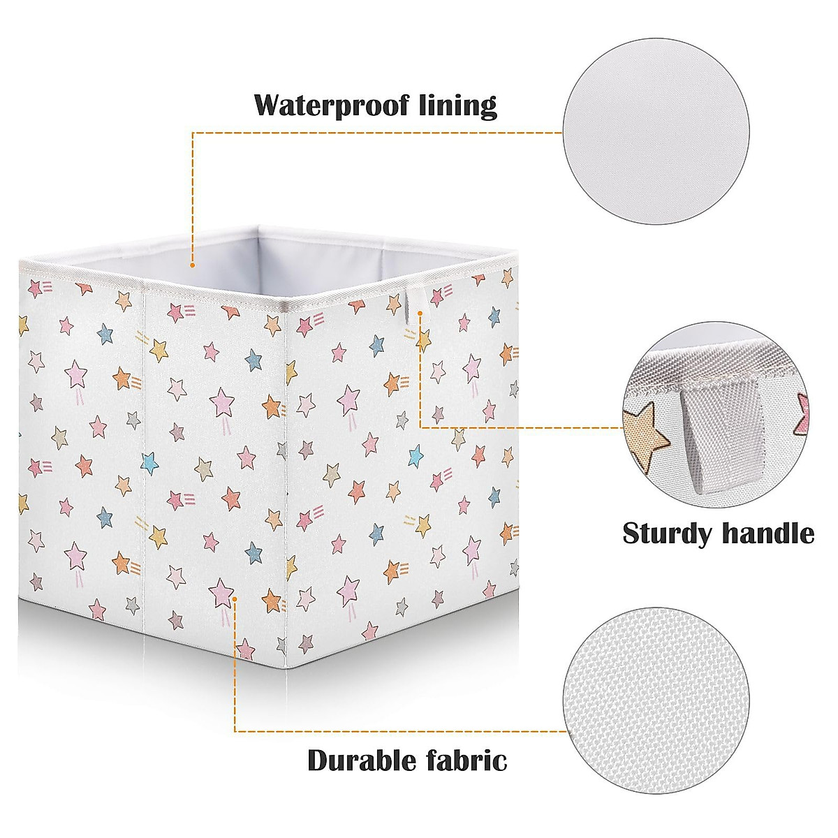 Kigai Pastel Star Cube Storage Bins - 11x11x11 in Large Foldable Cubes Organizer Storage Basket for Home Office, Nursery, Shelf, Closet
